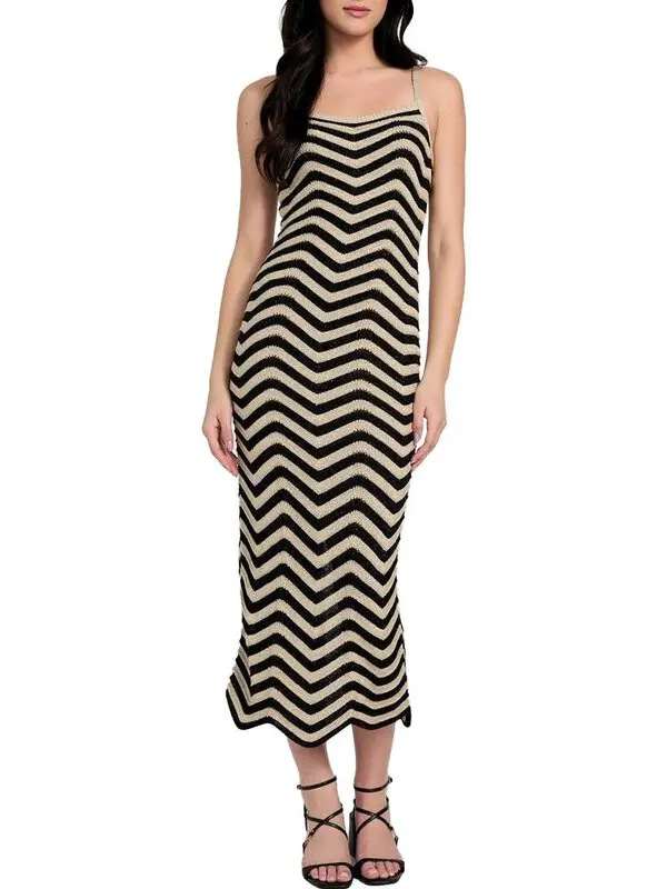 Guess Vera Chevron Knit Dress - Natural/ Jet Black Stripe