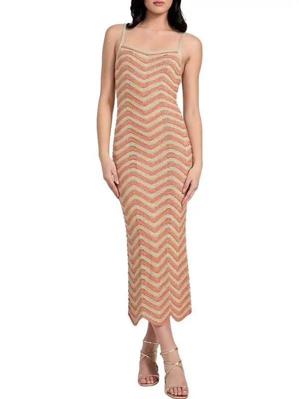 Guess Vera Chevron Knit Dress - Natural/orange Brush Stripe