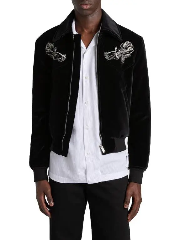 Alexander McQueen Soho Embroidered Velveteen Bomber Jacket - Black