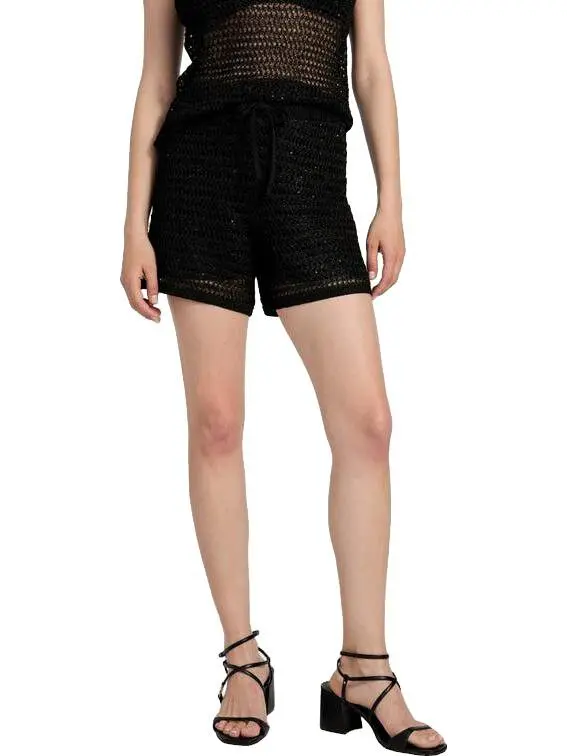 Guess Bella Open Stitch Sweater Shorts - Jet Black Multi