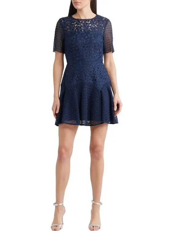 MILLY Lana Floral Geometric Lace Fit & Flare Minidress - Navy