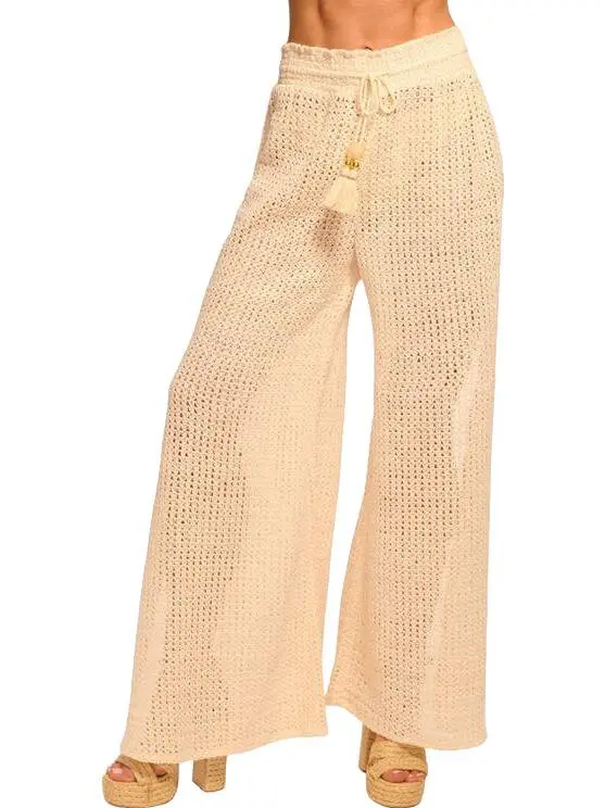 Ramy Brook Tie Waist Crochet Cover-up Pants - Off White Crochet