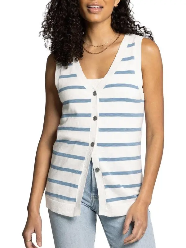 THREAD & SUPPLY Draper Stripe Cotton Blend Sweater Vest - White Blue