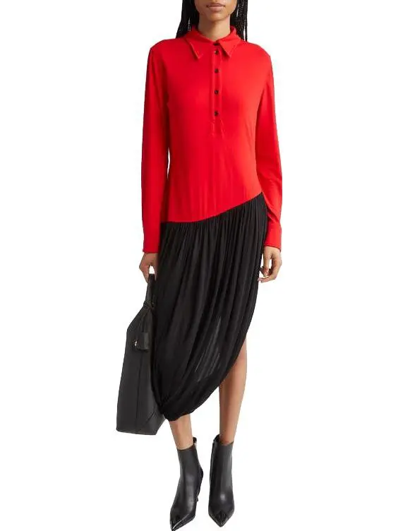 FERRAGAMO Asymmetric Colorblock Long Sleeve Shirtdress - New Red