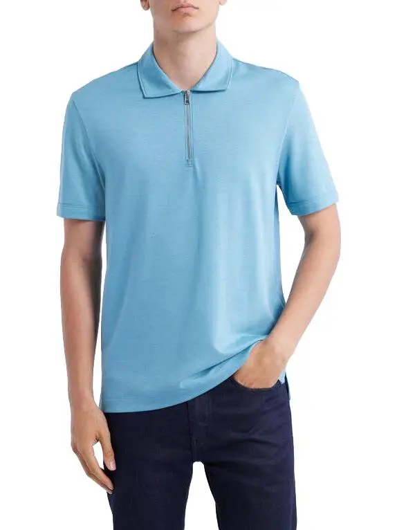 BOSS Paras Quarter Zip Polo - Open Blue