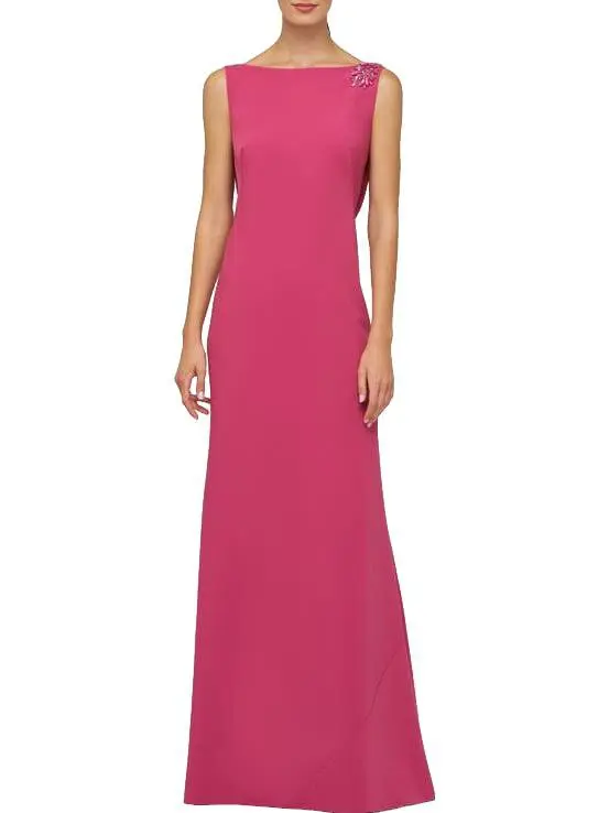 KAY UNGER Pippa Embellished Cowl Back Trumpet Gown - Berry Sorbet
