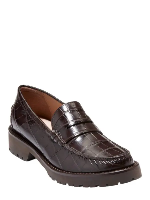 Cole Haan Treena Lug Penny Loafer - Dark Chocolate Croc Print