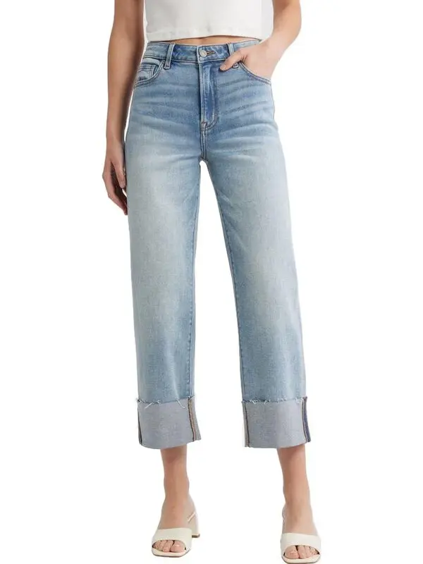 HIDDEN JEANS Cuffed High-waist Wide-leg Jeans - Med.wash