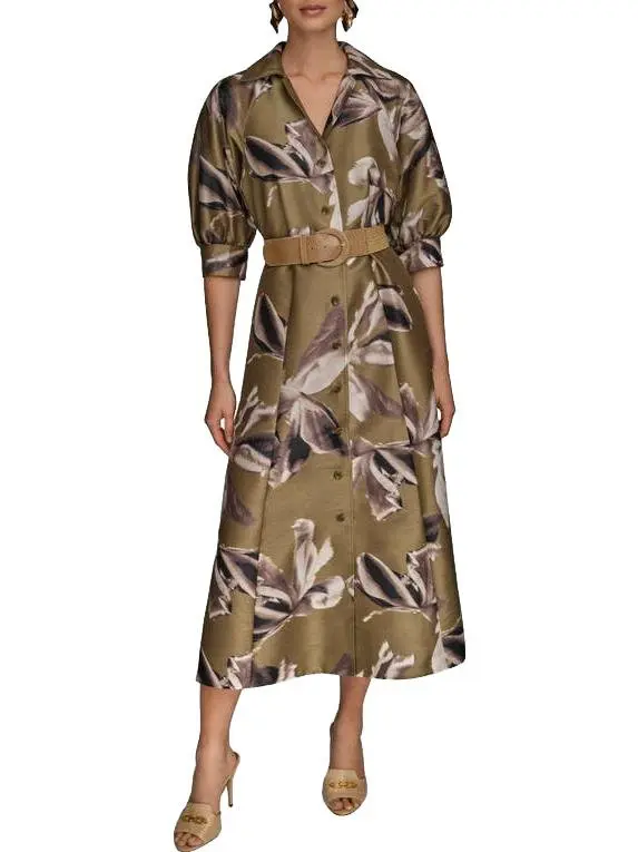 Donna Karan New York Printed Belted Midi Shirtdress - Smoky Olive