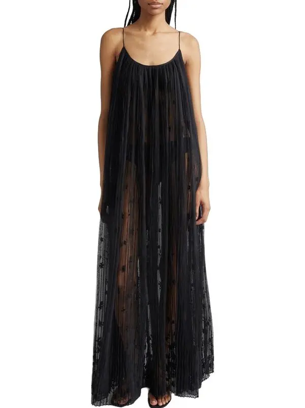 TOTÊME Floral Plissé Tulle Maxi Dress - Black