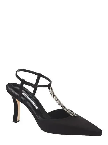 Manolo Blahnik Sufik Crystal Embellished T-strap Pumps - Black
