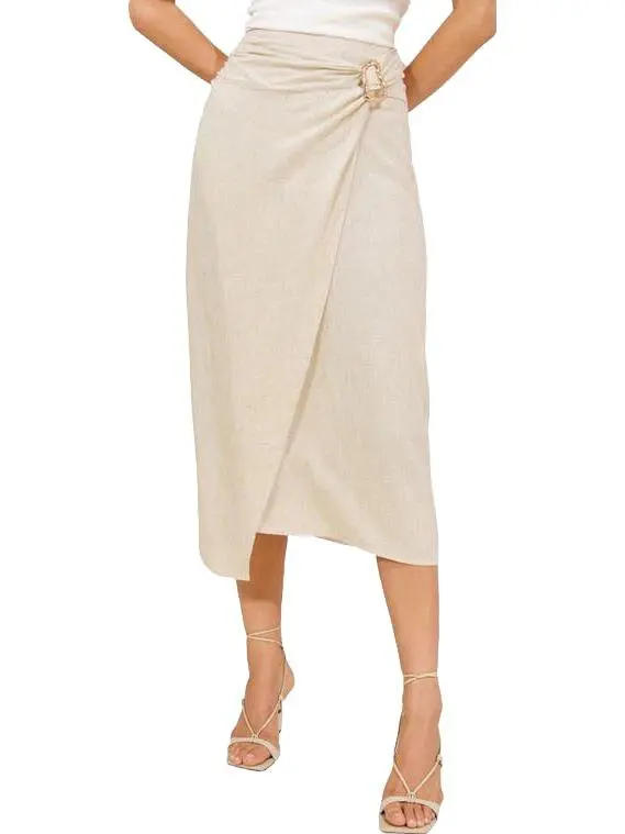 LIPSY Faux Wrap Midi Skirt With Buckle Detail - Neutral