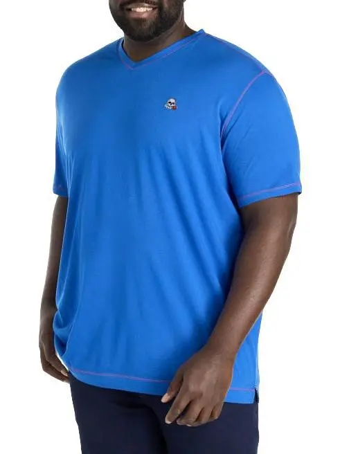 ROBERT GRAHAM BY DXL Big & Tall Westwood Contrast Stitch V-neck T-shirt - Blue