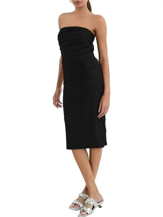 MARCELLA Lilah Ruched Strapless Midi Dress - Black