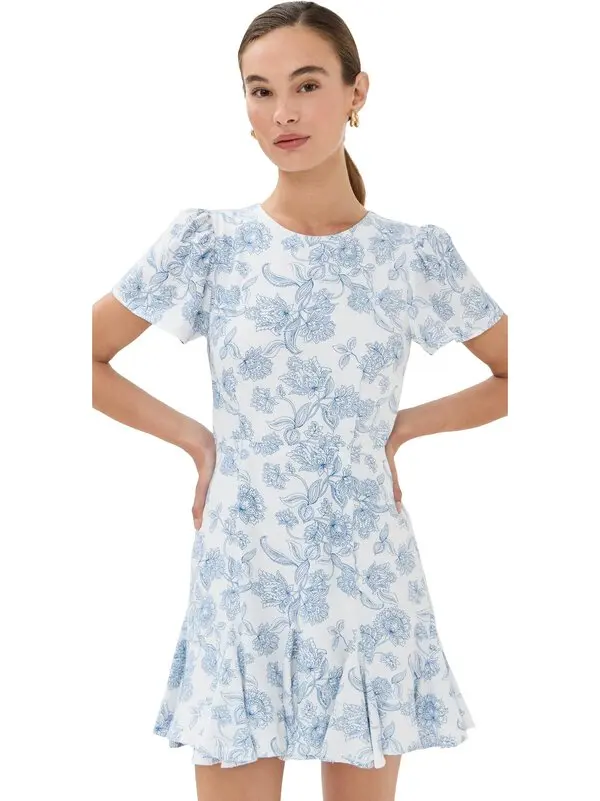 LE BOP Floral Print Mini Dress - Blue Toile Floral