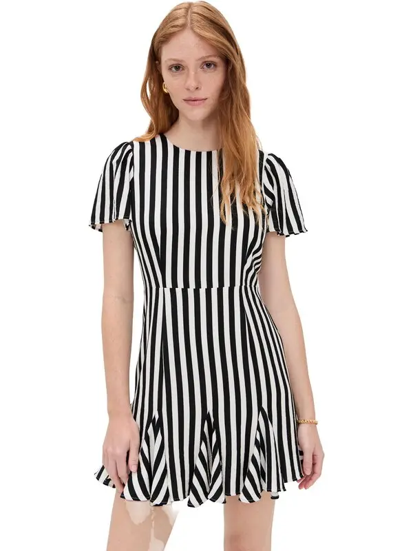 LE BOP Floral Print Mini Dress - White Black Stripe