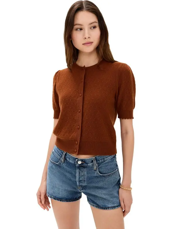 FRAME Cashmere Pointelle Cardigan - Chestnut