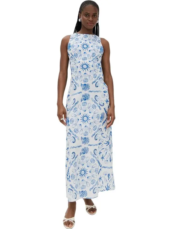 Saylor Verica Shoreline Linen Maxi Dress - Deep Blue Sea