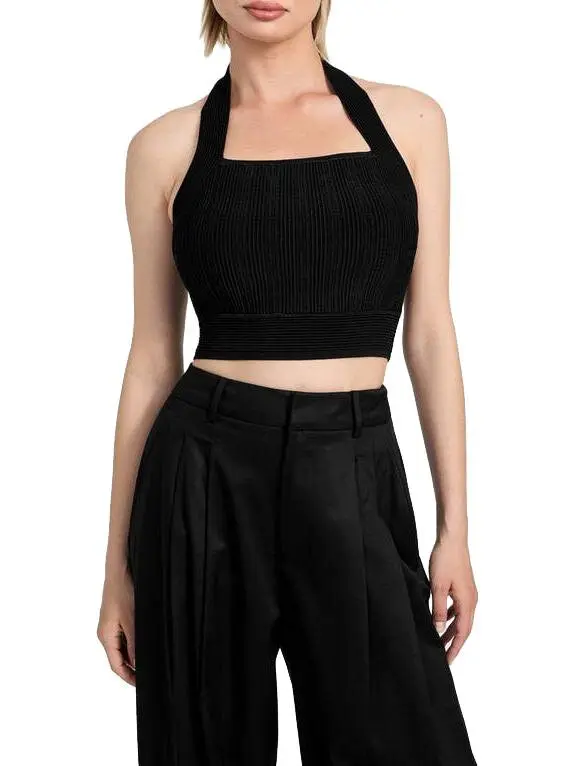 Guess Sofie Ribbed Halter Top - Jet Black