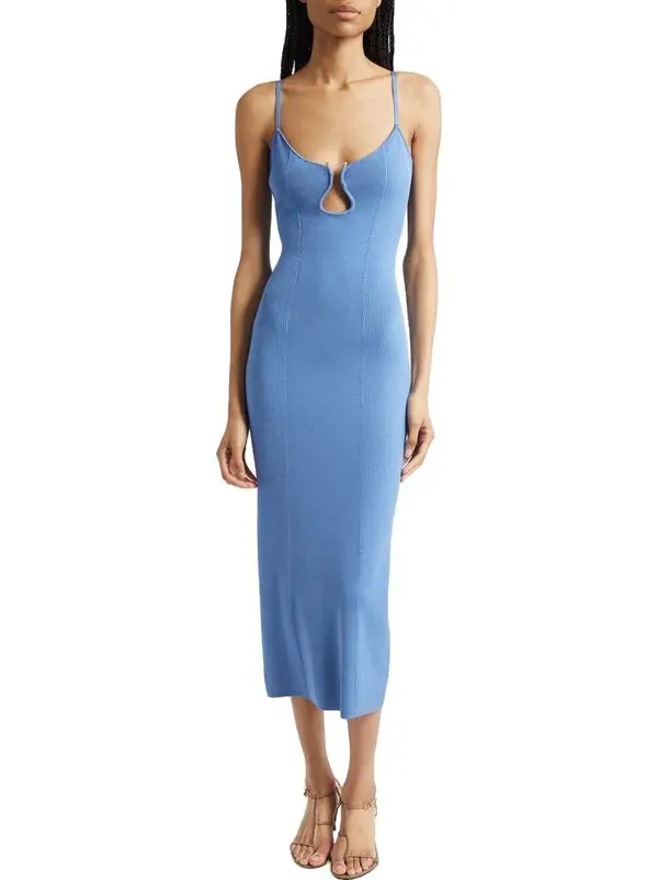 Ramy Brook Sloan Sculpted U-neck Rib Midi Dress - Cornflower Blue