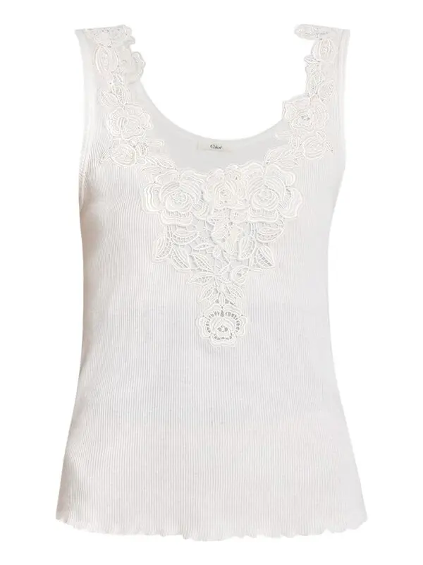 Chloé Ribbed Lace-front Tank - White