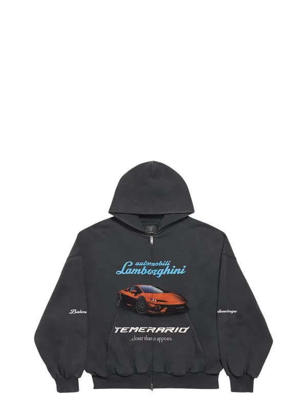 Balenciaga X Automobili Lamborghini Printed Hoodie - 1041 Faded Washed Black