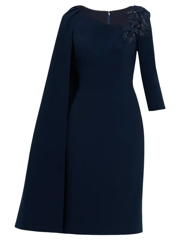 Rickie Freeman For Teri Jon Cape-sleeve Crepe Midi Dress - Navy