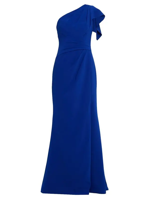 Rickie Freeman For Teri Jon Pleated One-shoulder Stretch Crepe Gown - Cobalt