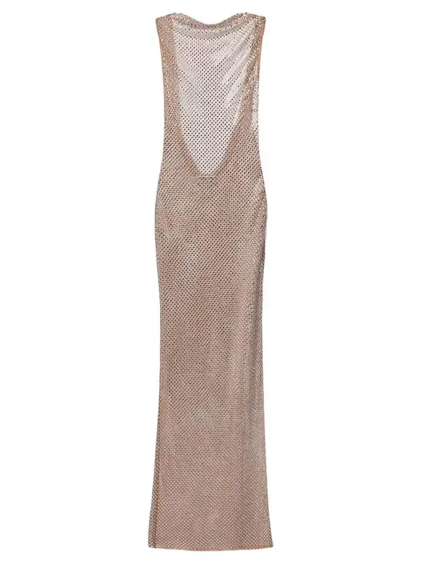 SELF-PORTRAIT Rhinestone Draped Maxi Dress - Silver