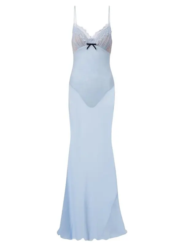 SELF-PORTRAIT Strappy Lace-trimmed Gown - Blue
