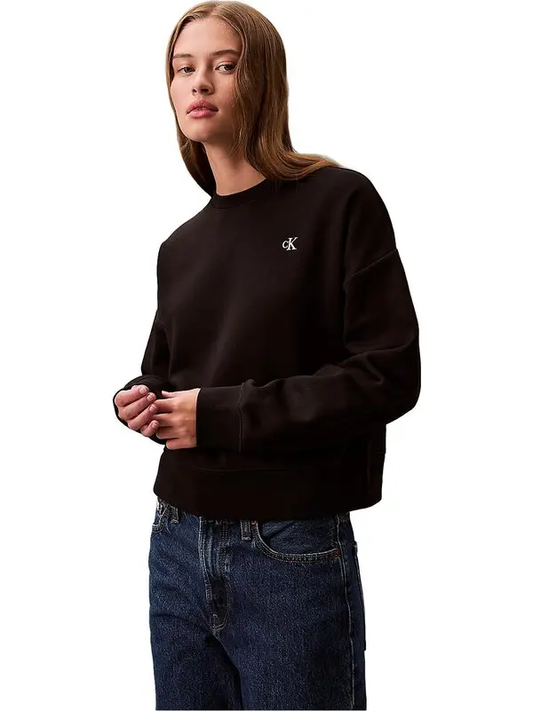 Calvin Klein Monogram Fleece Cropped Sweatshirt - Black Beauty