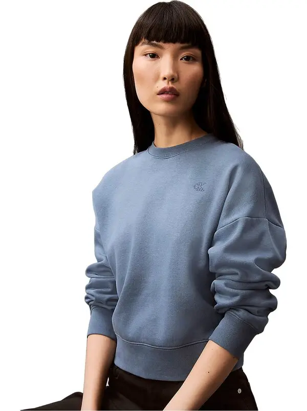 Calvin Klein Monogram Fleece Cropped Sweatshirt - China Blue