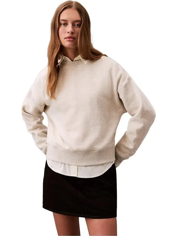 Calvin Klein Monogram Fleece Cropped Sweatshirt - Vanilla Heather