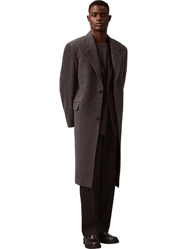 Calvin Klein Brushed Wool Blend Top Coat - Charcoal