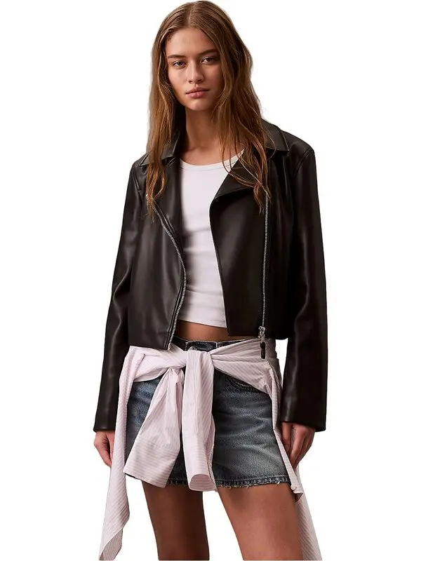 Calvin Klein Faux Leather Moto Jacket - Black Beauty