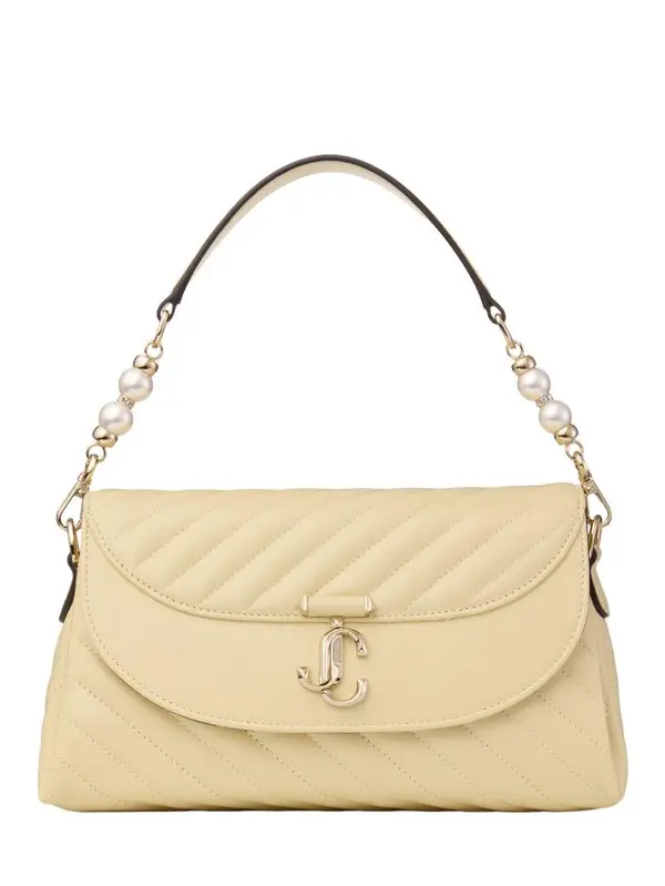 JIMMY CHOO Curve Top Handle Quilted Biker Leather Shoulder Bag With Pearl Detail - Buttermilk/shiny Gold