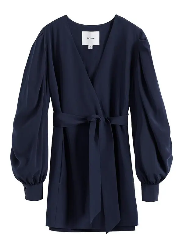 Cuyana Silk Puff Sleeve Wrap Jacket - Navy