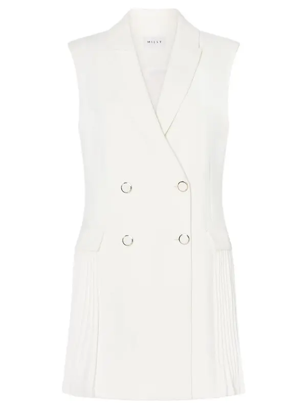 MILLY Cora Sleeveless Pleated Blazer Mini Dress - White
