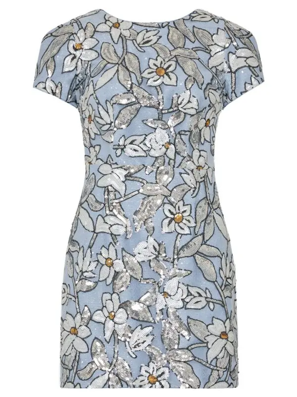 MILLY Rowen Floral Sequin Mini Dress - Silver