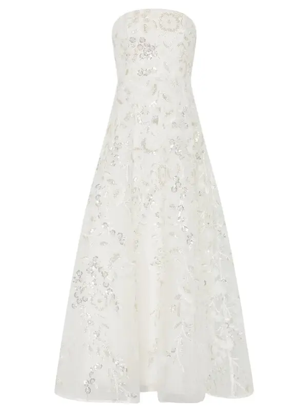 MILLY Petunia Beaded Dream Sequins Gown - White/silver