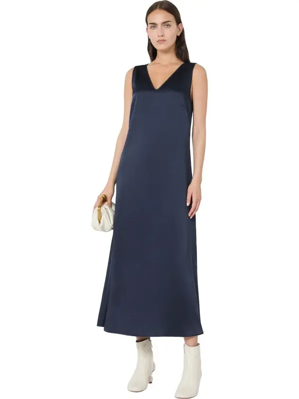 Max Mara Flowing Maxi Satin Dress - Navy