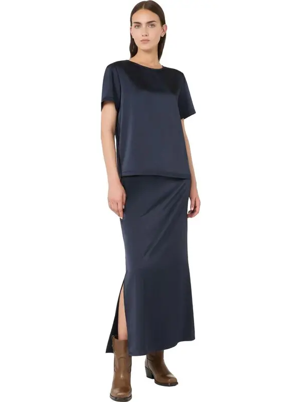 Max Mara Satin And Jersey T-shirt - Navy