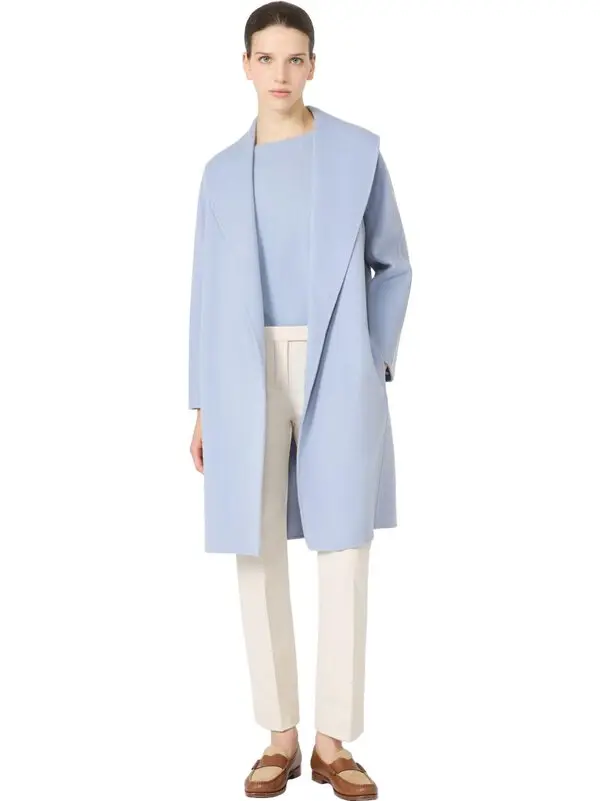 Max Mara Double-faced Wool Robe Coat - Light Blue