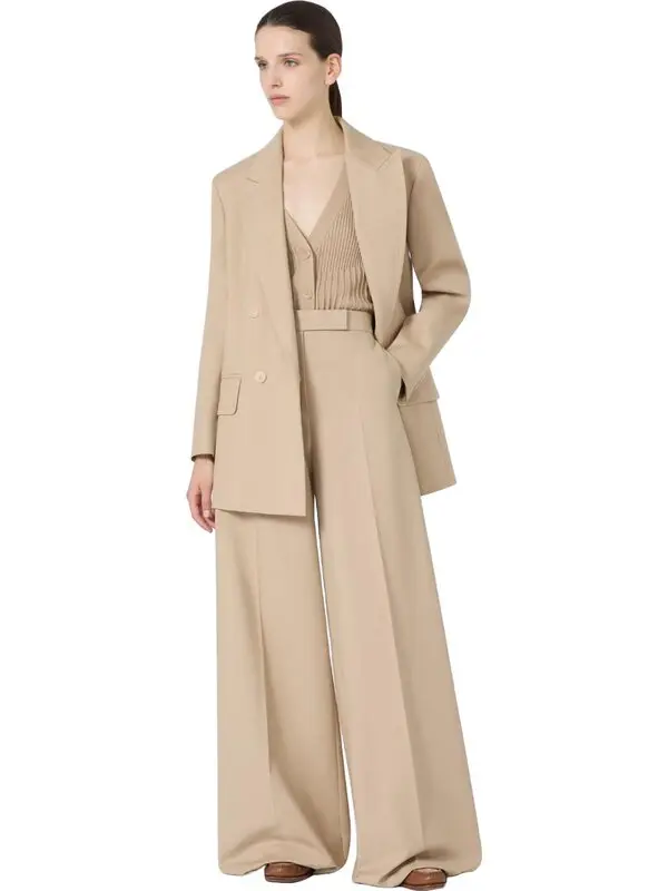 Max Mara Wide-leg Double Stretch Cotton Trousers - Sand