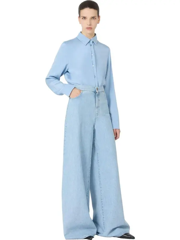 Max Mara Stretch Silk Cady Shirt - Light Blue