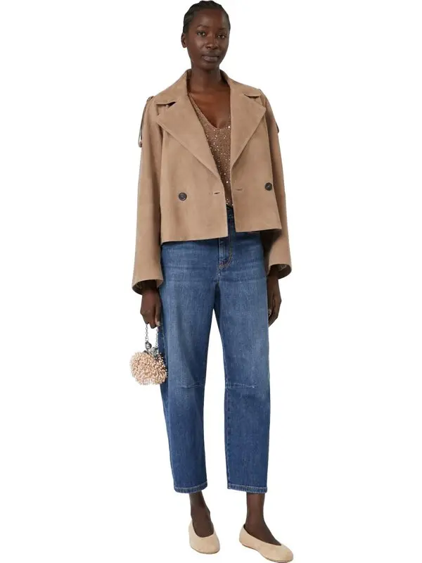 Max Mara Short Suede Trench Coat - Marron Glace'