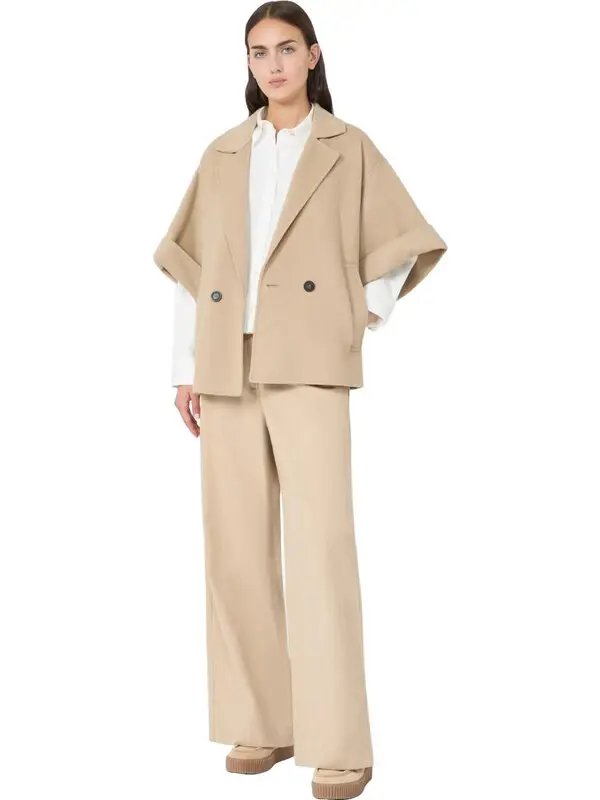 Max Mara Short Wool Broadcloth Coat - Beige