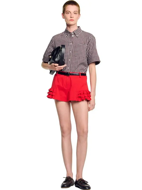 Sandro Flared Ruffled Shorts - Red