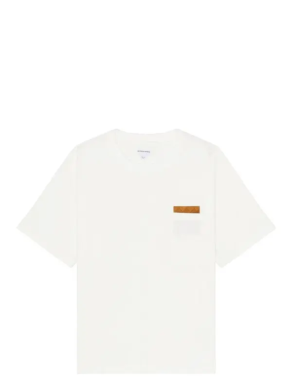 Bottega Veneta Pima Cotton Jersey Tee With Leather Detail In White - Chalk