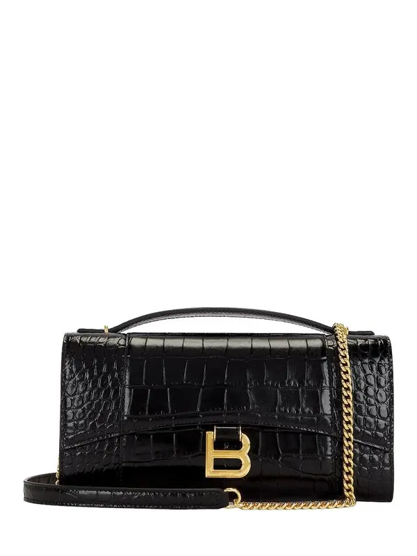 Balenciaga Hourglass Embossed Croc Pochette - Black